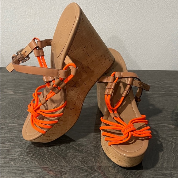 Coach | Shoes | Coach Orange And Tan Wedge Sandals | Poshmark